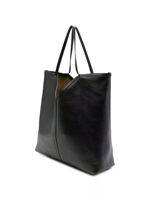 Saint Laurent V-cut Leather Tote Bag - Black