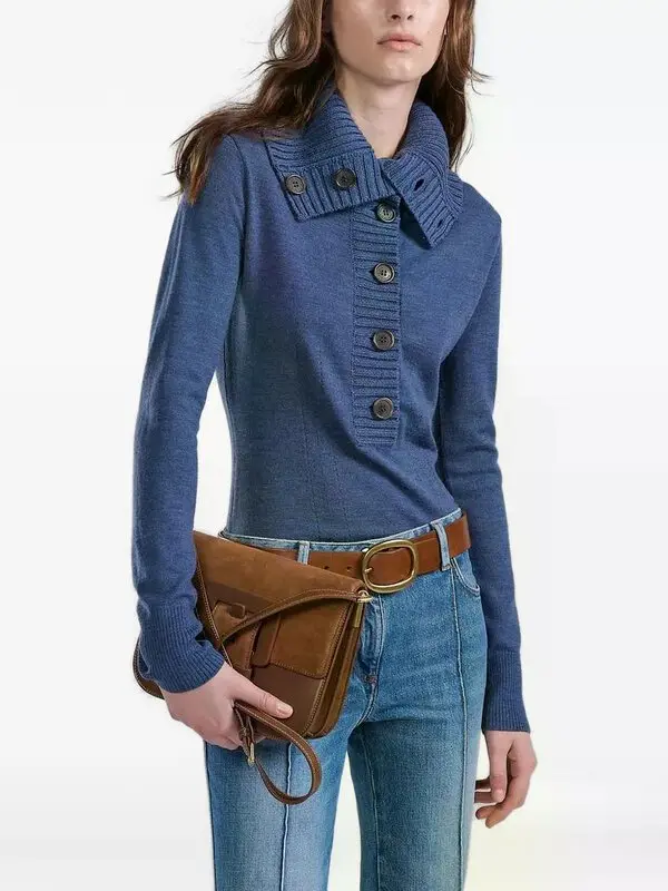 Barbara Bui Button-neck Merino Wool Sweater