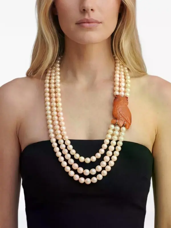 Vintage Owl Detail Necklace With Faux Pearls - Neutrals