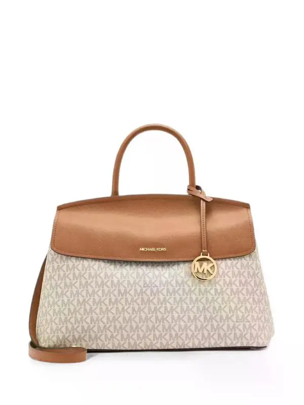 Michael Kors Logo-print Leather-trim Satchel Bag - Neutrals
