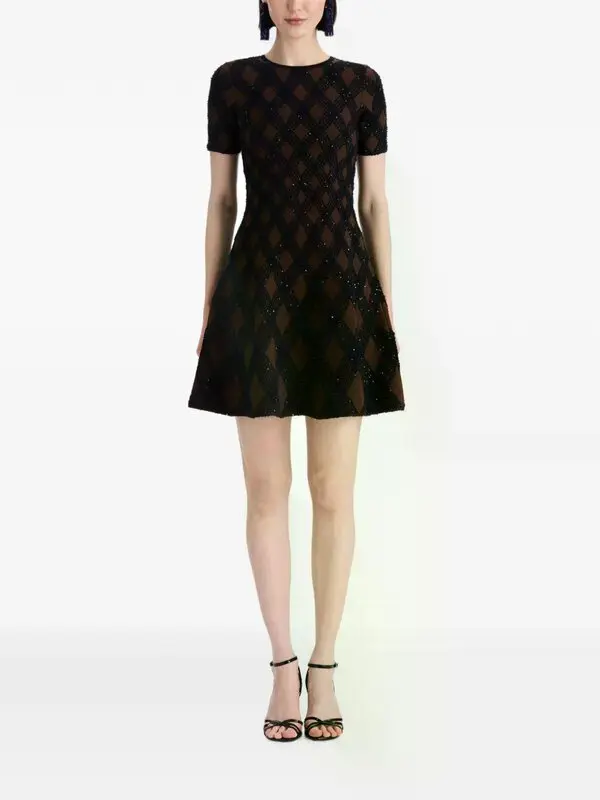 Oscar De La Renta Argyle Sequin-embellished Flared Mini Dress
