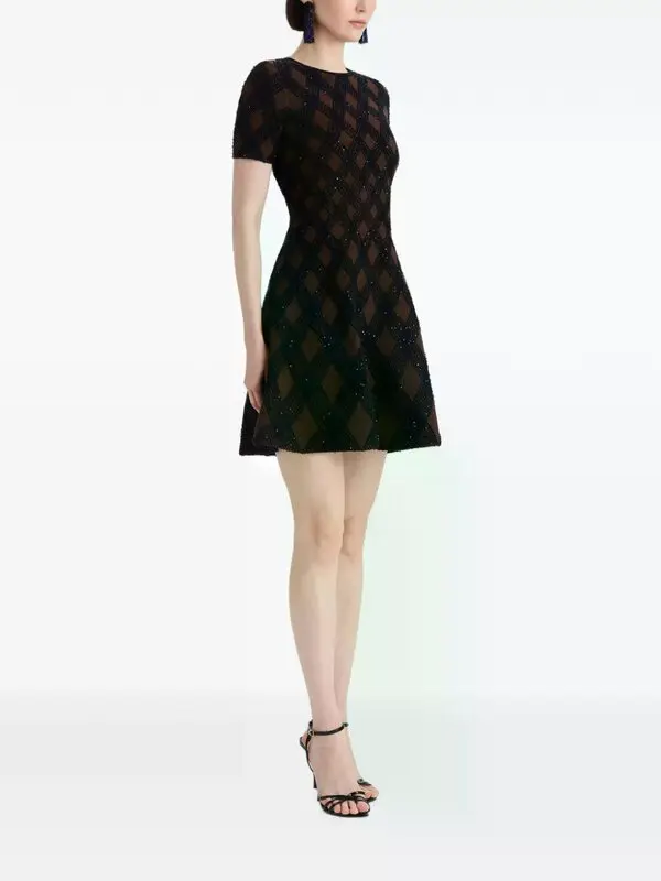 Oscar De La Renta Argyle Sequin-embellished Flared Mini Dress