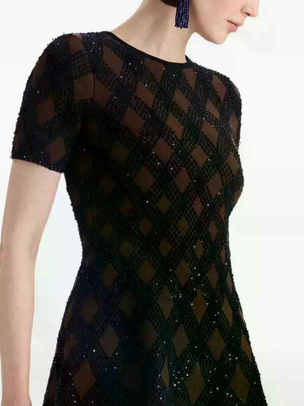 Oscar De La Renta Argyle Sequin-embellished Flared Mini Dress