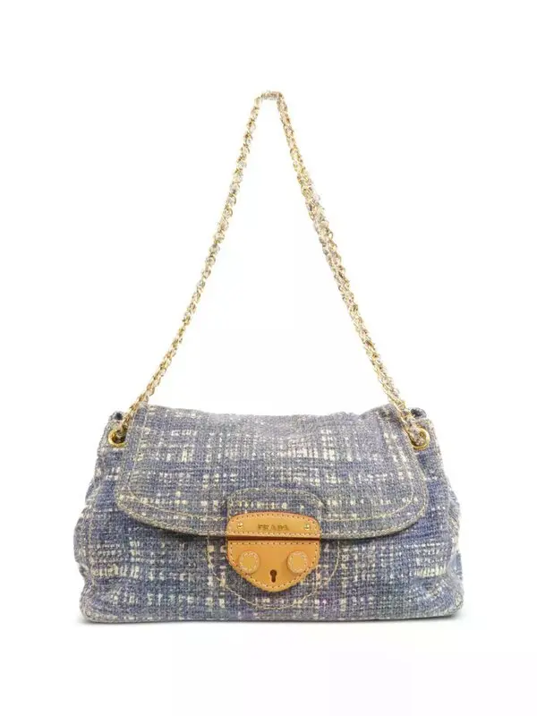 Prada Tweed Chain-link Shoulder Bag - Blue