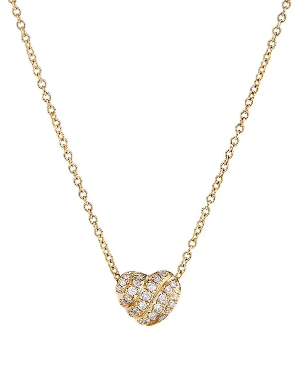 David Yurman Cable Heart Pendant Necklace In 18k Yellow Gold With Pave Diamonds, 18 - White/gold