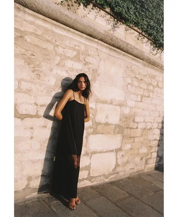 French Connection Quinn Crepe Lace Maxi Dress - Black