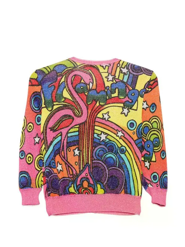 John Galliano Glitter-knit Graphic Print Cardigan