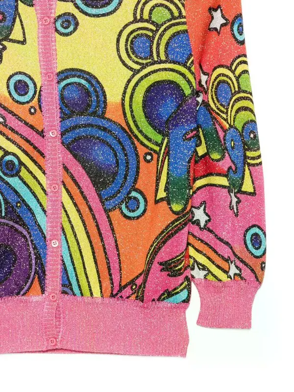 John Galliano Glitter-knit Graphic Print Cardigan