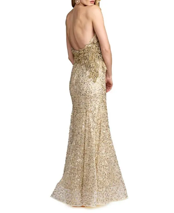 Mac Duggal Strapless Beaded 3d Floral Trumpet Gown