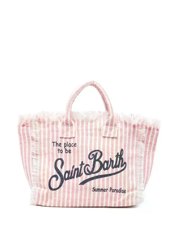 MC2 SAINT BARTH Striped Fringed Beach Bag - Pink