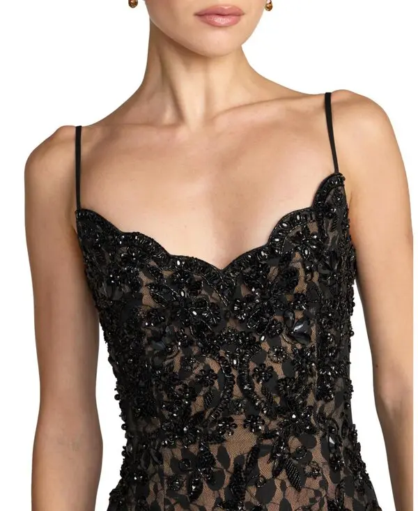 Mac Duggal Beaded Lace Spaghetti Strap Mermaid Gown