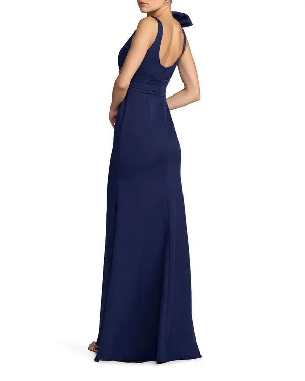 Mac Duggal Petite Scoop Neck Trumpet Gown With Bow Detail