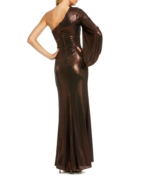 Mac Duggal One Shoulder Long Sleeve Metallic Gown