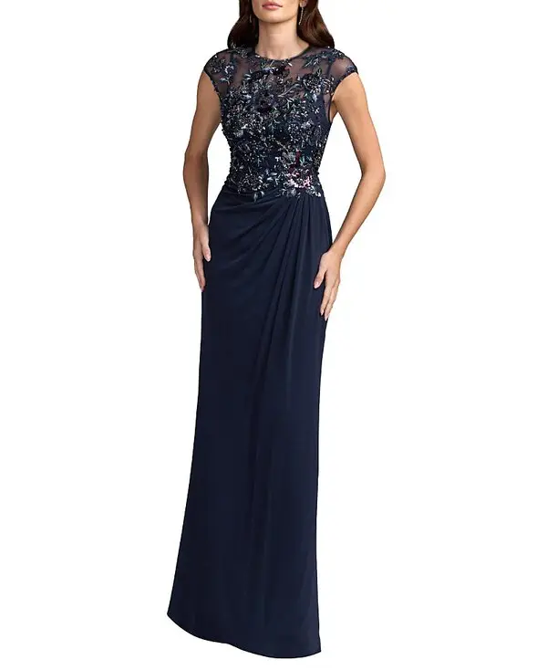 Mac Duggal Embroidered Cap Sleeve Jersey Gown