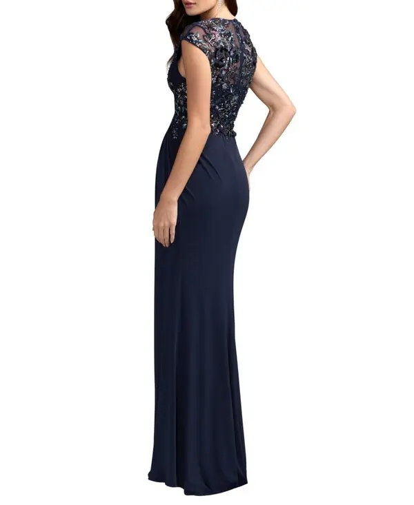 Mac Duggal Embroidered Cap Sleeve Jersey Gown