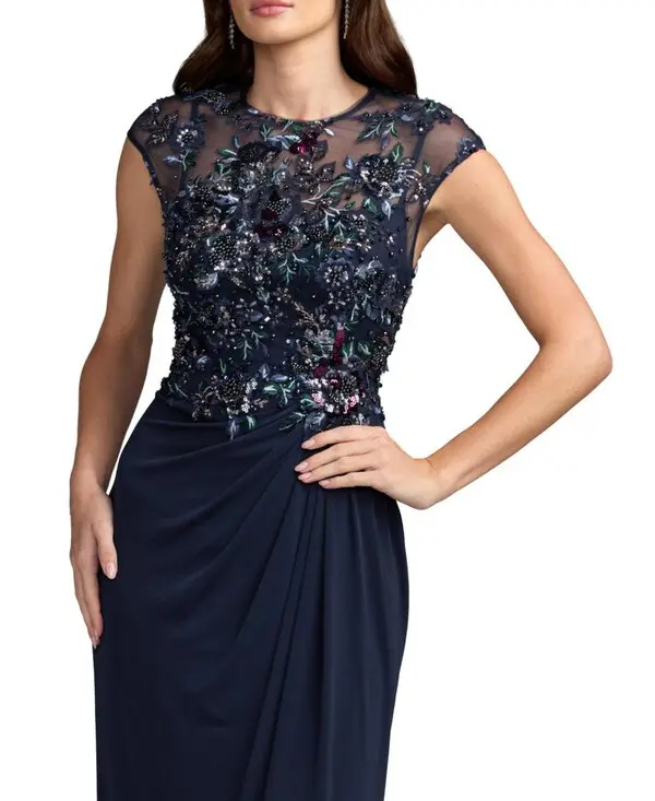 Mac Duggal Embroidered Cap Sleeve Jersey Gown