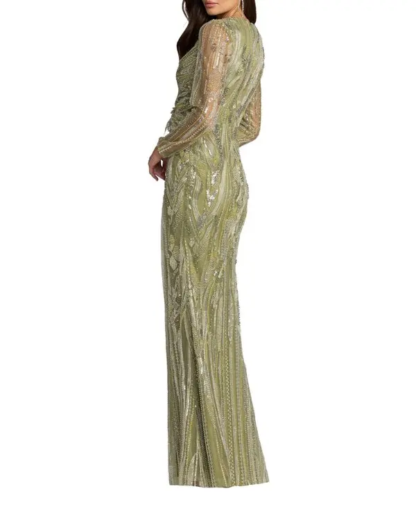 Mac Duggal Hand-embellished V-neck Column Gown