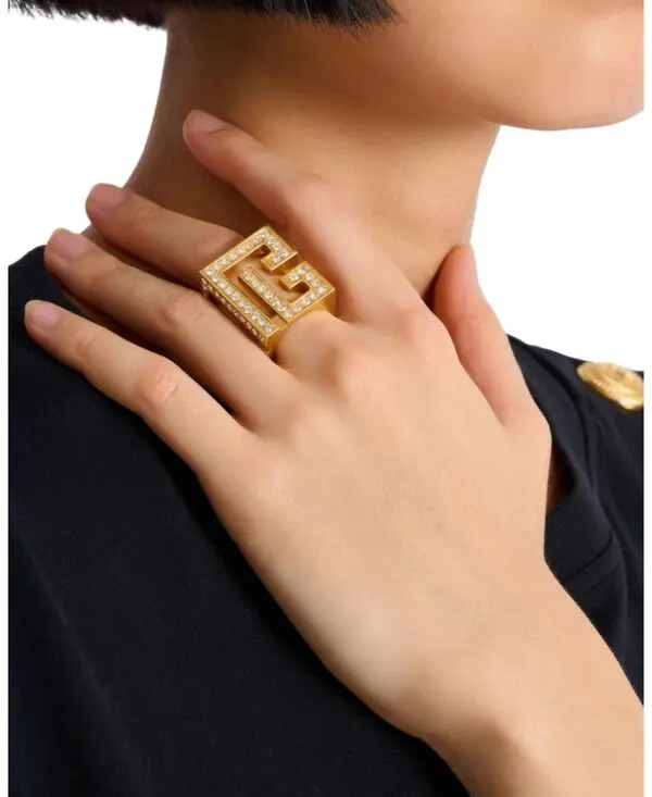 Balmain Pb 3d Rhinestone Cube Ring