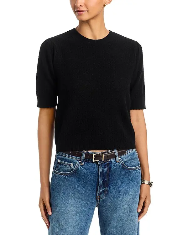 FRAME Gathered Honeycomb Cashmere Sweater - Black