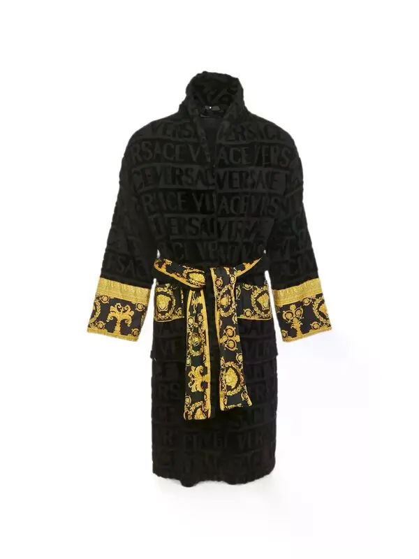 Versace Baroque Belted Bathrobe - Black
