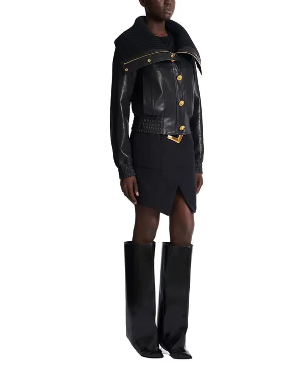 Balmain Lambskin And Knit Bomber Jacket