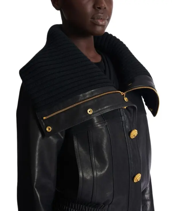 Balmain Lambskin And Knit Bomber Jacket