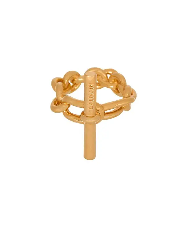 Balmain Brass T-bar Chain Ring