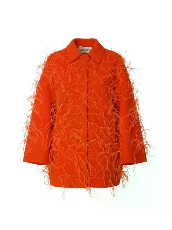Valentino Garavani Feather-embellished Coat - Orange