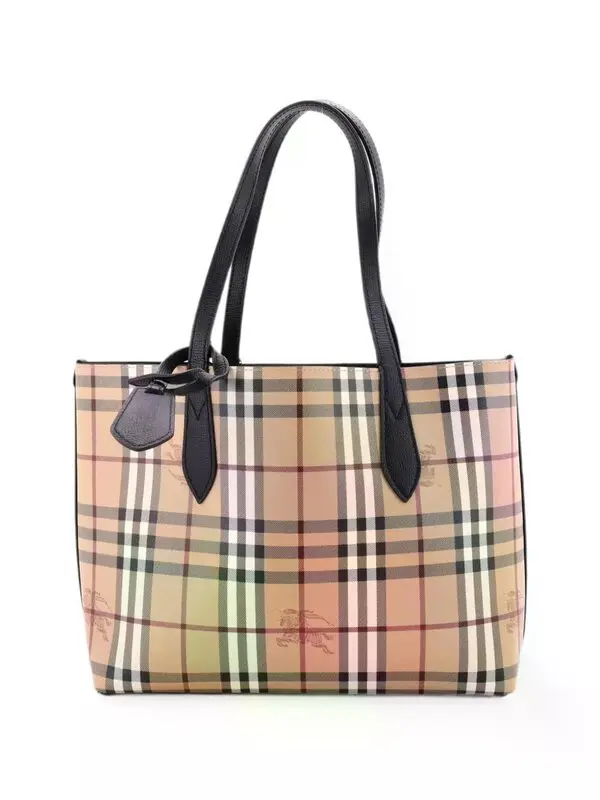 Burberry Reversible Tote Haymarket Coated Canvas And Leather Small Satchel - Neutrals