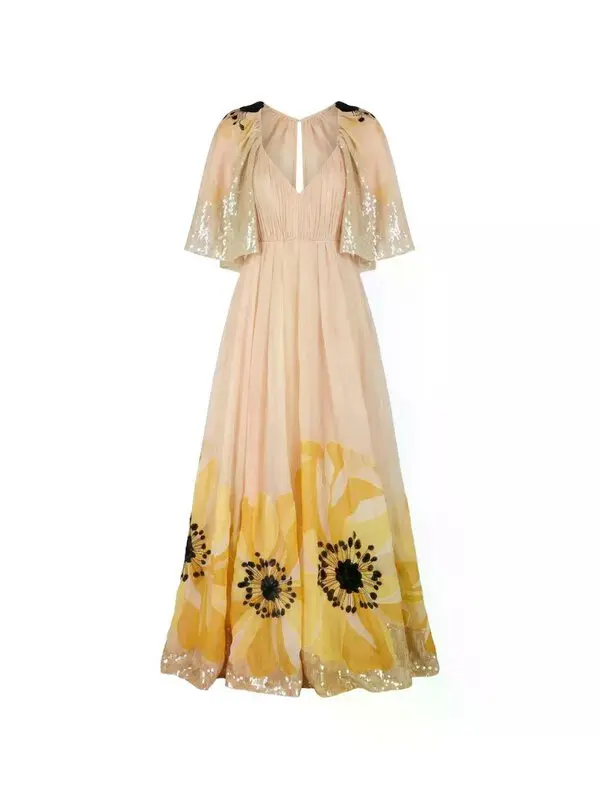Valentino Garavani Sequin-embellished Floral-print Dress - Neutrals