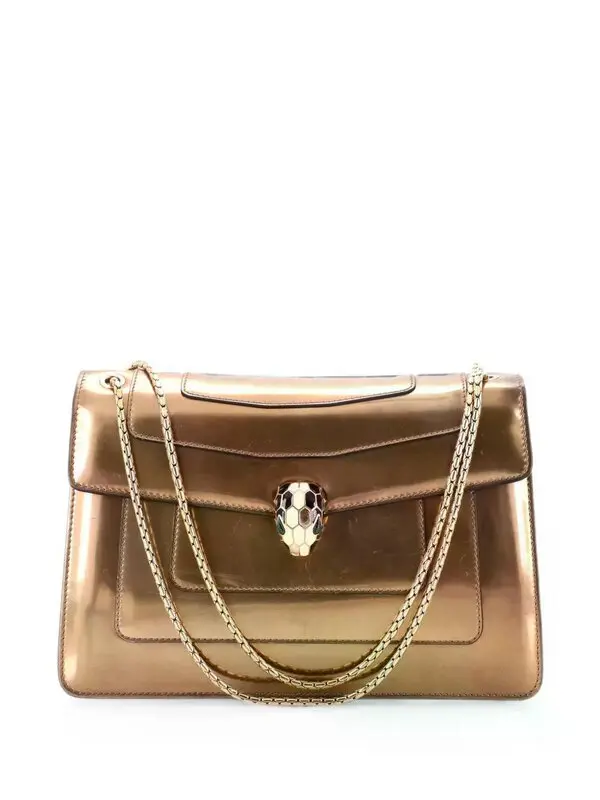 BVLGARI Serpenti Forever Patent Medium Shoulder Bag - Gold