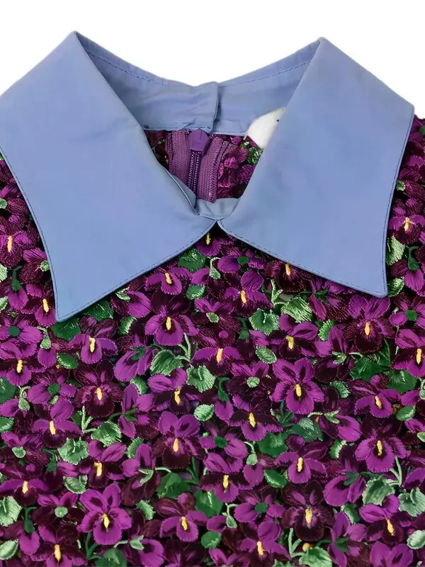 Valentino Garavani Floral-embroidered Contrasting-collar Dress - Purple