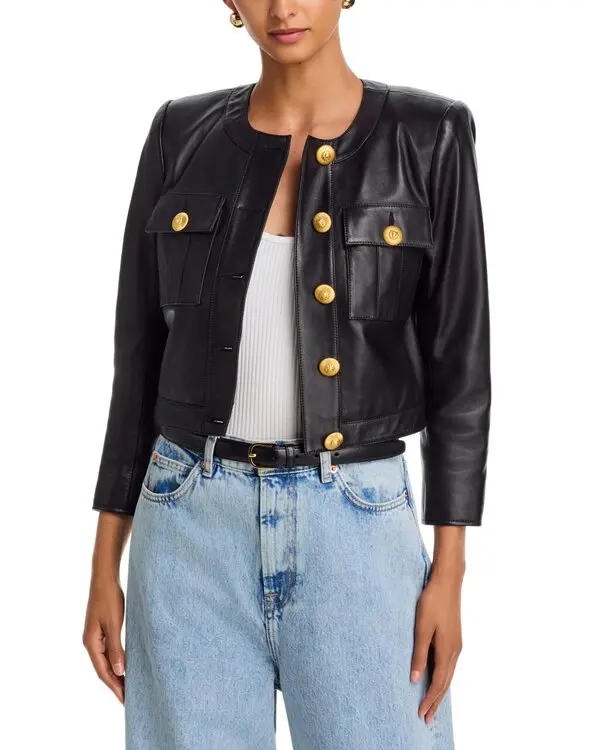 L'Agence Deidra Leather Collarless Jacket