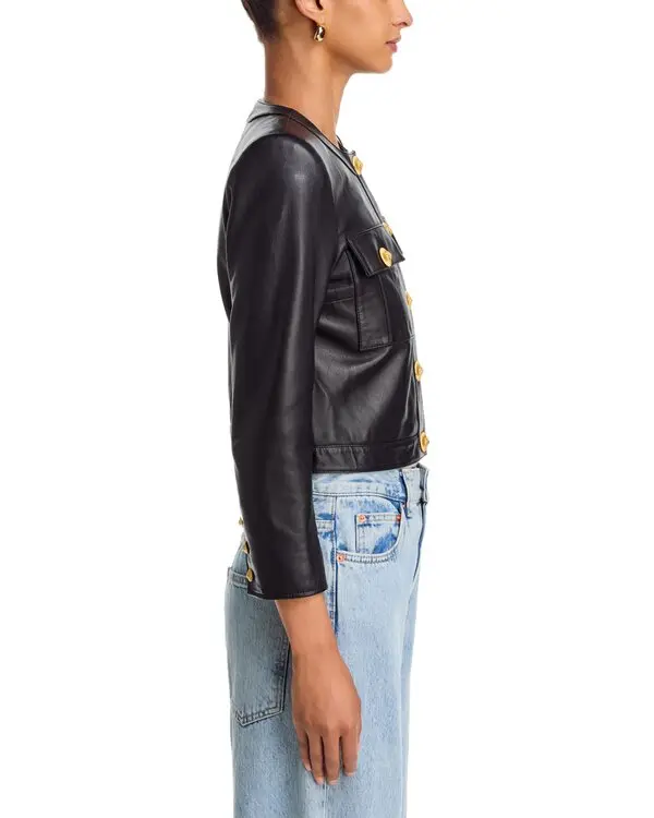 L'Agence Deidra Leather Collarless Jacket