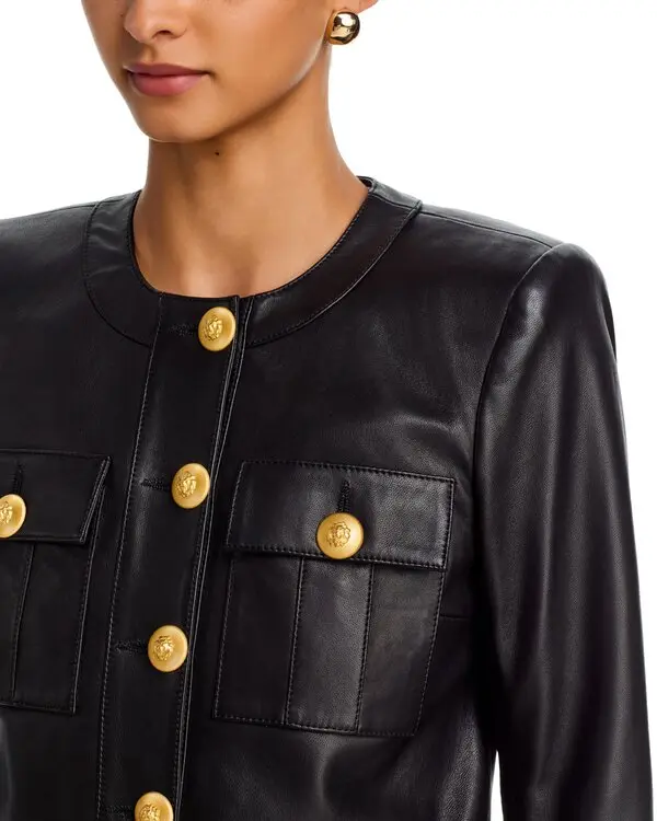 L'Agence Deidra Leather Collarless Jacket