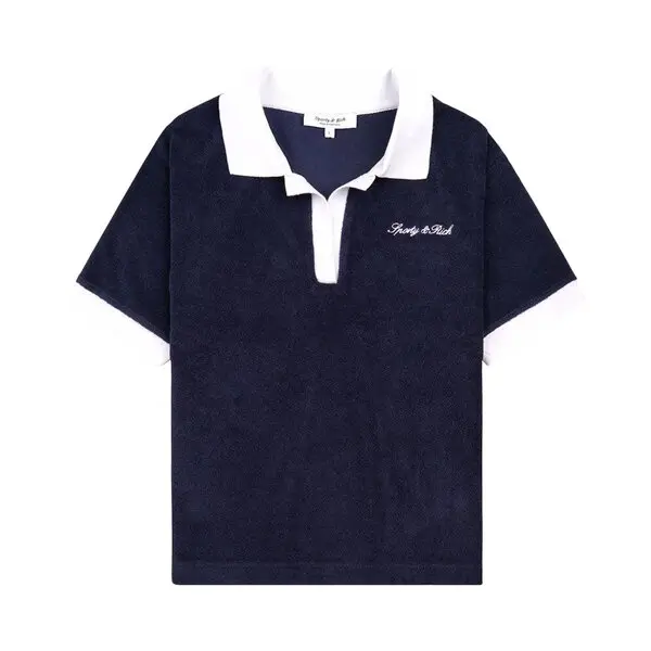 SPORTY & RICH Terry Logo Polo - Blue