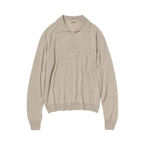 Auralee Super Fine Cashmere Silk Knit Skipper Polo 'top Beige - Cream