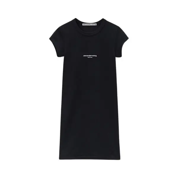Alexander Wang Logo Print Fitted Short Sleeve Mini Dress