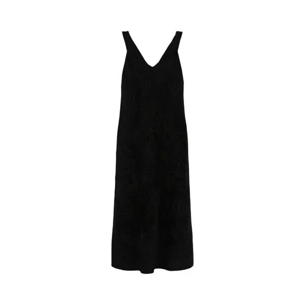 FERRAGAMO Floral Fil Coupé Midi Dress - Black