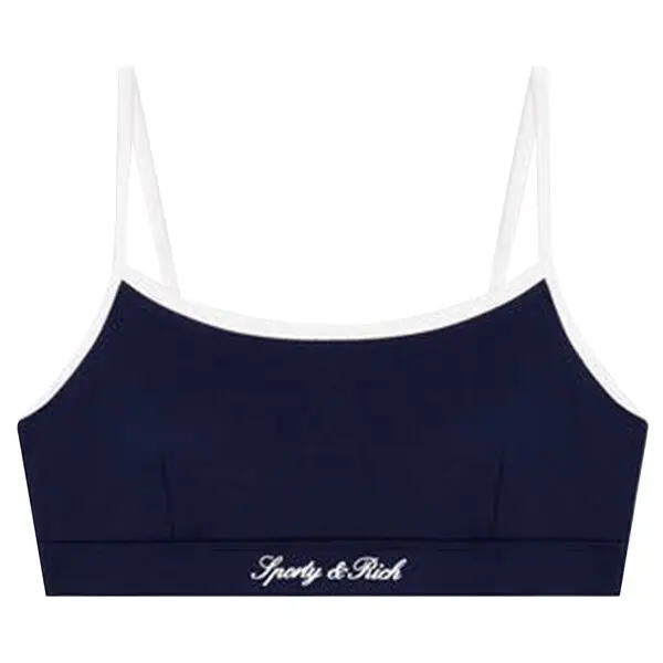 SPORTY & RICH Signature Logo Athletic Bra 'dark Navy/white - Blue