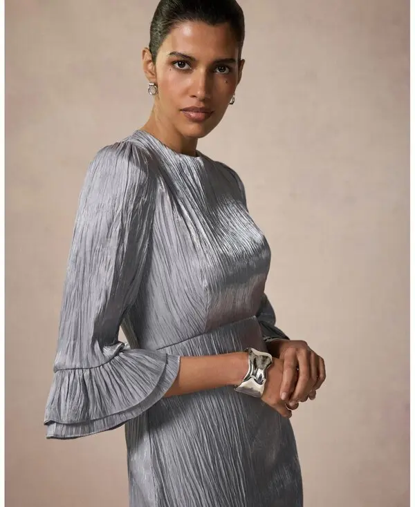 Mint Velvet Metallic Ruffle Sleeve Midi Dress
