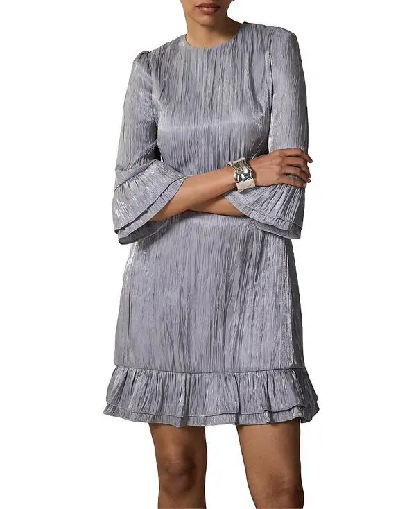 Mint Velvet Metallic Ruffle Mini Dress