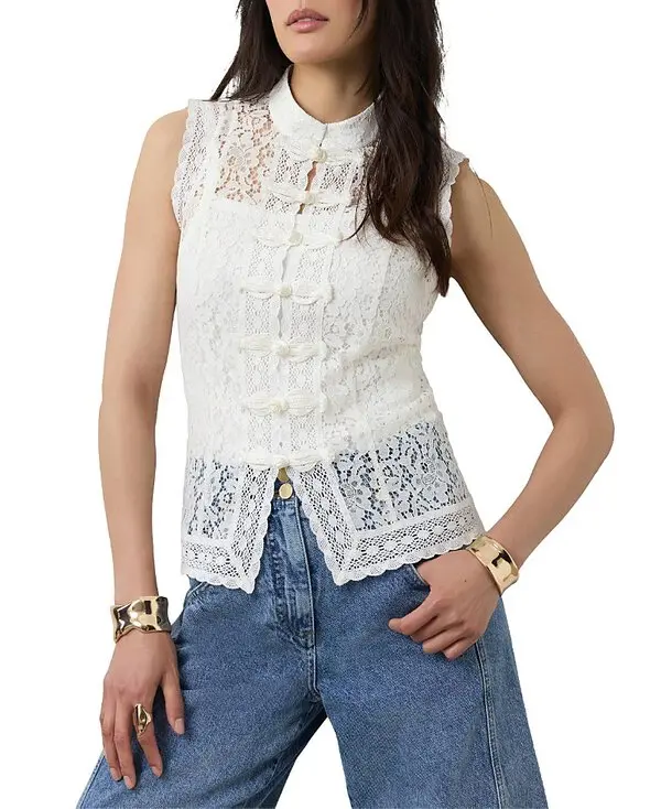 Mint Velvet Lace Detail Military Top - Ivory