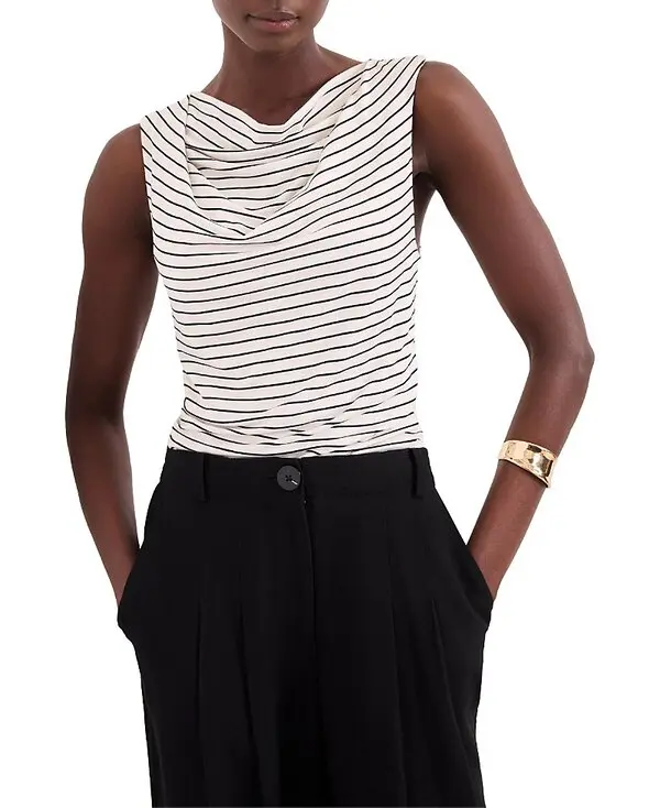 Mint Velvet Stripe Cowl Neck Top - Ivory