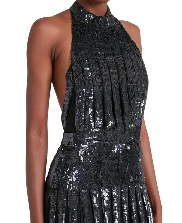 TEMPERLEY LONDON Filigree Sequin Halterneck Maxi Dress - Black
