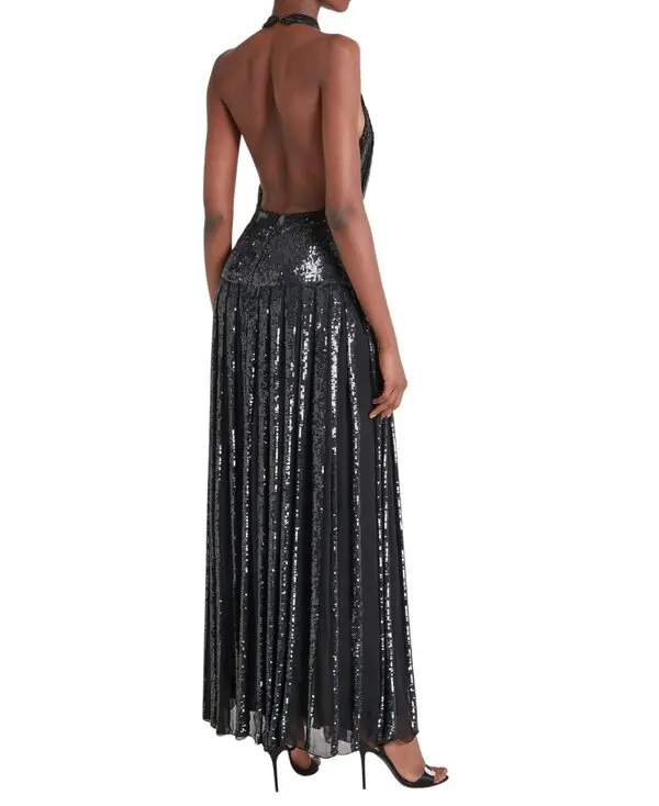 TEMPERLEY LONDON Filigree Sequin Halterneck Maxi Dress - Black
