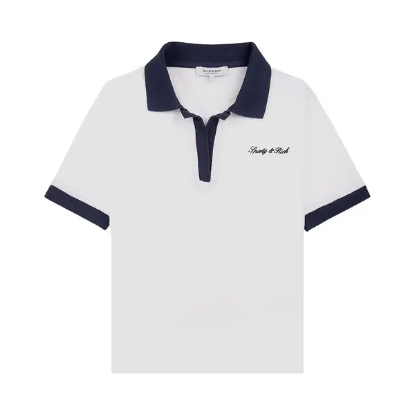 SPORTY & RICH Signature Logo Terry Polo /dark Navy - White