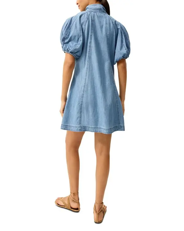 MARIE OLIVER Esther Denim Dress With Puff Sleeves