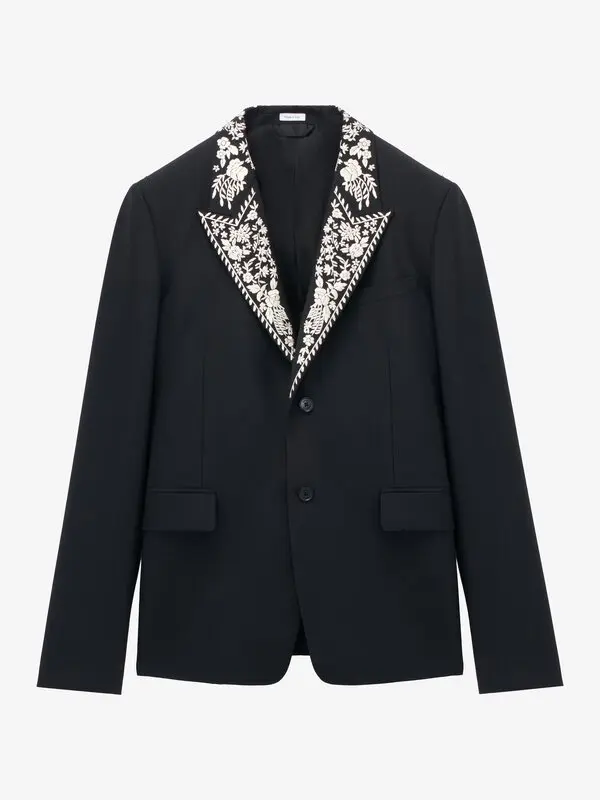 Alexander McQueen Floral Embroidery Double-breasted Jacket - Black