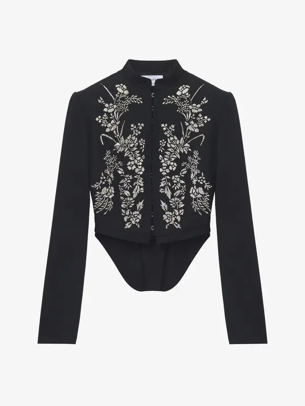 Alexander McQueen Floral Embroidery Cropped Jacket - Black